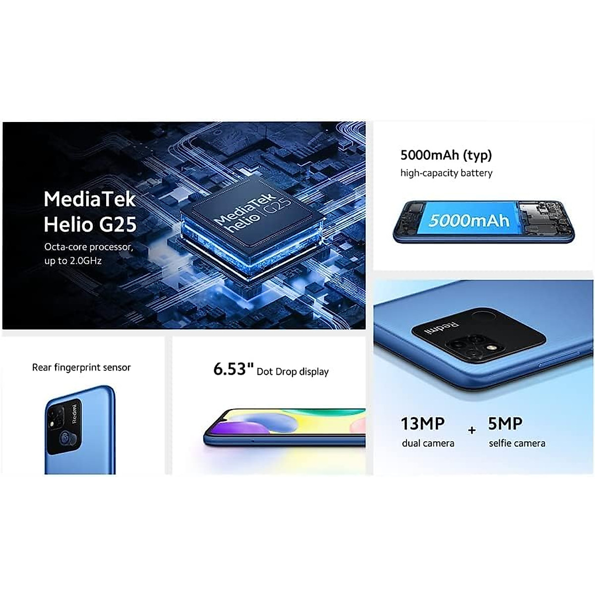 Xiaomi Redmi 10A Dual SIM, 32GB Storage + 2GB RAM, Factory GSM Unlocked, International Version - (Blue)