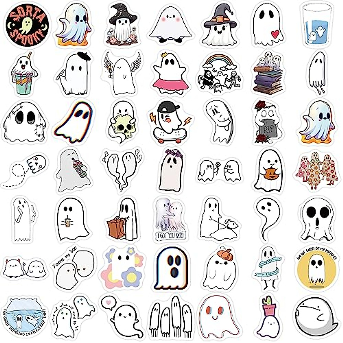 100PCS Cartoon Cute Ghost Stickers Cute Packaging Colorful Waterproof Stickers Vinyl Art Stickers for Water Bottles,Skateboards Guitars Helmets Laptops,and for Teenagers Girls,Boys Gift