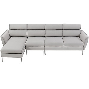 Bellemave L-Shape Sofa Convertible Sectional Sofa Couch with Chaise Left/Right Handed Chaise, High Backrest Sectional Sofa, Flannel Upholstered Couch for Living Room (Grey)