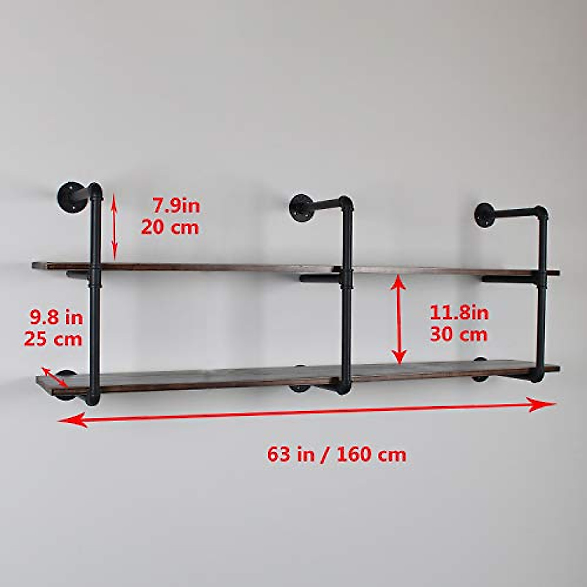 OISSIO Industrial Pipe Wall Shelf,2-Tiers Wall Mount Bookshelf,63in Rustic Wall Mount Shelf,DIY Storage Shelving Floating Shelves,Rustic Pipe Shelving Unit,Wall Book Shelf for Home Organizer