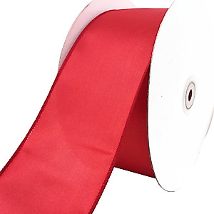 Red Christmas Ribbon Double Faced Satin Fabric Wired-Edge Rolls of 3IN Wide X 50 Yard Length