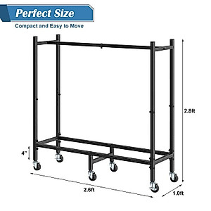 2.6ft Outdoor Indoor Firewood Rack Holder for Fireplace Wood Storage, Firewood Holder with Wheels, Heavy Duty Logs Stand Stacker Holder for Fireplace Metal Lumber Storage Carrier Organizer