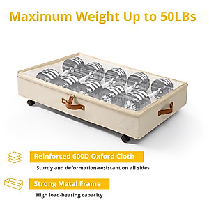 Under Bed Storage with Wheels, 50L Large Underbed Storage Containers with Clear Lid, 2 Pack Rolling Under Bed Shoe Organizer, Under Bed Drawers on Wheels for Blankets, Clothes, Shoes, Bedding