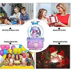 Snow Globe for Girls,100MM Mermaid Musical Snow Globes with Colorful Lights Automatic Snowflakes Christmas Birthday Gift for Age 5-12 Kids Granddaughter