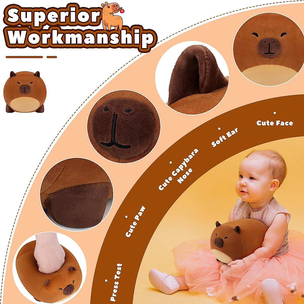 Capybara Plush Stuffed Animal-8'' Capybara Plush Toy, Capybara Plush Pillow, Cute Soft Plush Capybara Plushie Stuffed Toys, Capybara Plush Pillows Toy Decoration Doll Gift for Kids Girls Boys