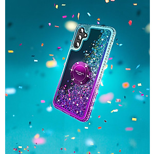 Silverback for Galaxy A54 5G Phone Case, Moving Liquid Holographic Sparkle Glitter Case with Kickstand, Girls Women Bling Diamond Ring Slim Protective Case for Samsung Galaxy A54 5G - Purple
