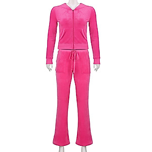 Women's 2 Piece Velour Tracksuit Set Heart Print Long Sleeve Zipper Hoodie Cropped Jacket and Sweatpants Y2K Sweatsuit Set (B-Pink, Medium)