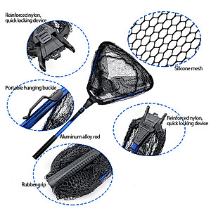 YHC Freshwater Saltwater Fishing Floating Fishing Net Extra Strong Foldable Fishing Net Rubber Coated Fish Landing Net Blue