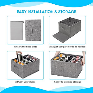 YWPXSN 2 Pack Shoe Organizer for Closet - Fits up to 24 Pairs, Fabric Shoe Storage Bins, Cube Storage Cabinet Foldable Shoes Container with Reinforced Handles (Dark Grey, 16.5"x12.6"x9.5")