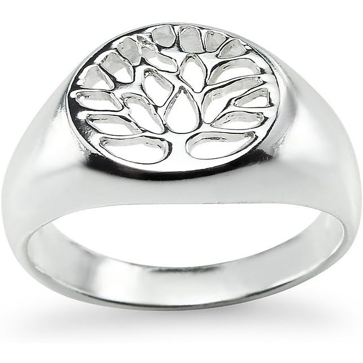 SILVERLINE JEWELRY - 925 Sterling Silver Celtic Tree Of Life Round Signet Biker Band Ring | Sizes 5-13