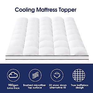 Ihanherry Twin Mattress Topper for Pressure Relief, 900gsm Thick Pillowtop, Cooling Plush Mattress Pad Cover 400TC Top Protector with 8-21" Elastic Deep Pocket 3D Snow Down Alternative Fill