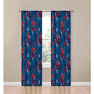 Jay Franco Kids Window Drapes - 4 Piece Curtain Set Includes 2 Tiebacks, Beautiful Bedding Room Décor and Easy Set Up, Blue - Spiderman, 84 Inch