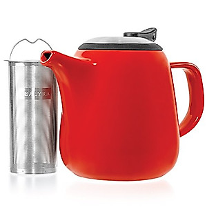 Tealyra - Daze Ceramic Teapot in Red - 27-ounce (2-3 cups) - Small Stylish Ceramic Teapot with Stainless Steel Lid and Extra-Fine Infuser To Brew Loose Leaf Tea