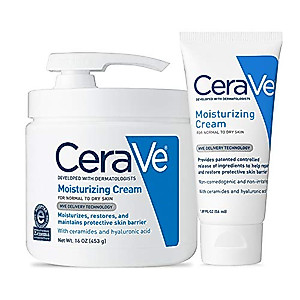 CeraVe Moisturizing Cream Combo Pack | Contains 16 Ounce with Pump and 1.89 Ounce Travel Size | Fragrance Free