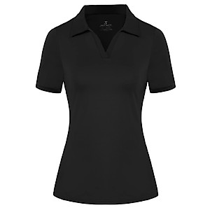Golf Shirt for Women UPF 50+ Short Sleeve Polo Shirt Breathable Moisture Wicking Tennis Top Golf Apparel(Black,M)