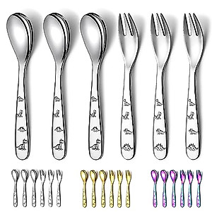 Evanda Toddler Utensils, 6 Pieces Stainless Steel Toddler silverware set, Kids Utensils Forks and Spoons, Mirror Polished Smooth Round Tableware and Dishwasher Safe