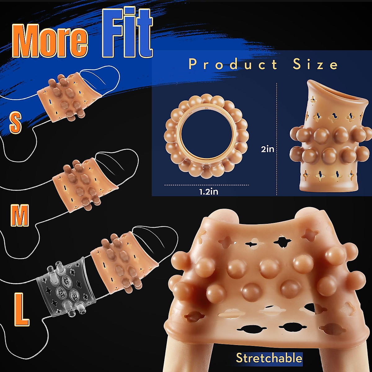 2Pcs Penis Sleeve for Mens, Semi-covered Penis Enlarger Ring Penis Extender with 360° Beads for Couples Sex Toys, Ultra-Soft Stretchy Reusable Cock Sleeve, Adult Toys for Sexual Pleasure