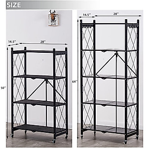 BRIGHTSHOW 5 Tier Storage Shelves Unit, Foldable Garage Shelving Metal Wire Shelf Rack, No Assembly Baker Rack Organizer Microwave Stand for Kitchen, Basement, Pantry, Laundry Room (5 tire Shelf)