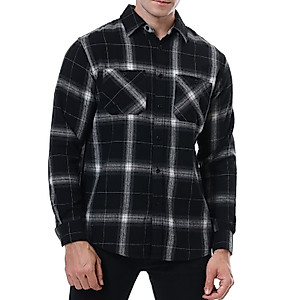 Ezmine Men’s Flannel Shirts Long Sleeve Casual Button Down Flannel Plaid Shirts for Men Camp Hiking Black
