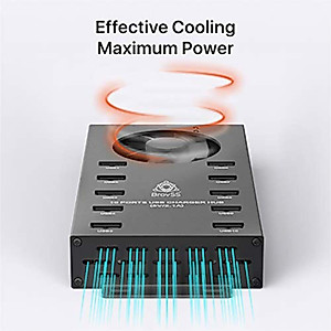 BrovSS: 10 Port USB 3.0 Hub - USB Hub Charger - Powered USB Hub - USB Charging Splitter - Multiple USB Port Hub - Charging Hub with 5V 10A 120W Power Adapter, Cooling Fan, Mounting Brackets (Black)