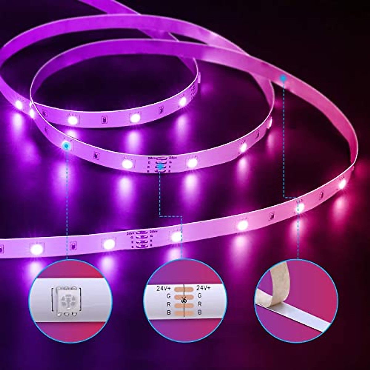 Govee 65.6ft Alexa LED Strip Lights, Smart WiFi RGB Rope Light Works with Alexa Google Assistant, Remote App Control Lighting Kit, Music Sync Color Changing Lights for Bedroom, Living Room, Kitchen