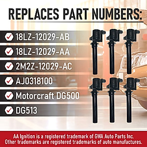 Ignition Coil Pack Set of 6 - Compatible with Ford, Mazda, Mercury 3.0L V6 Models - Replaces 18LZ-12029-AB, 18LZ-12029-AA, 2M2Z-12029-AC, DG500, DG513 - Fits 01, 02, 2003, 2004, 2005 Escape, Taurus