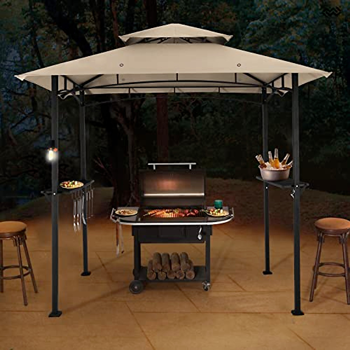 MEWAY 8x5 Grill Gazebo 2-Tiered Outdoor BBQ Canopy Tent, Beige