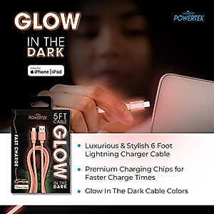 LIQUIPEL Powertek Glow MFi Certified Charger Compatible for Apple iPhone, iPad, 5ft Cable, Lightning to USB Cable Cord, Fast Charging Lightning Cable (Pink)