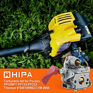 Hipa PP338PT Carburetor for Poulan Pro PP133 545008042 545189502 PP333 PP033 Craftsman 358791170 358791140 358795920 Husqvarna BC233B BC433B String Trimmer C1M-W44 Spark Plug