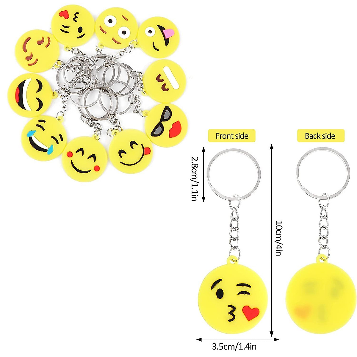 CRSUSUKJ 64 Pack Mini Emoticon Keychain Plush(16 expressions), Cute Keychain, Party Favors for Kids, Keychains, Valentine's Day Gifts/ Birthday Party Supplies, Emoticon Gifts Toys Carnival Prizes.