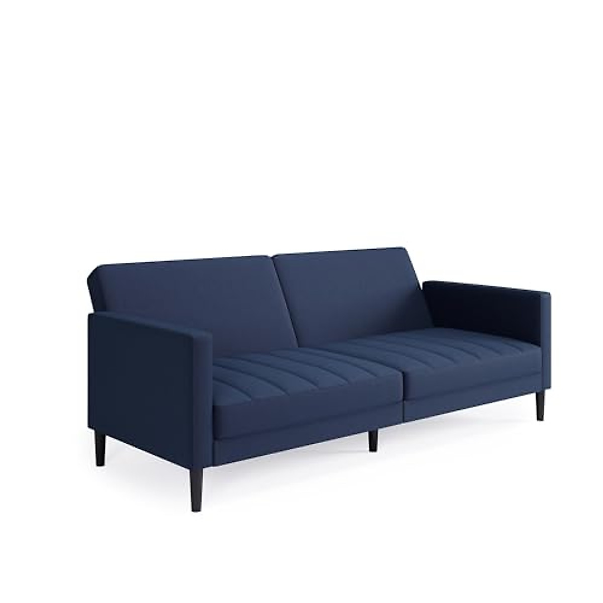 DHP Farnsworth 79 Inch Futon Sofa Bed, Upholstered Couch Sleeper with Tufted Seat, Mid-Century Modern, Navy