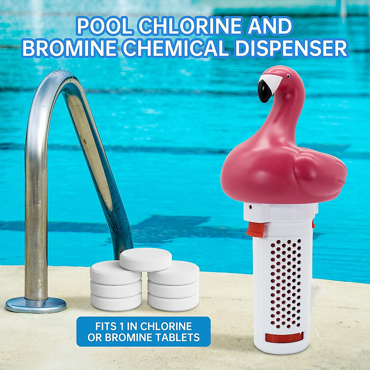b&h Pool Chlorine Dispenser for 1 Inch Tablets Only - Mini Floating Chlorine/Bromine Floater, Spa, Tub & Small Pool Chlorine and Bromine Chemical Dispenser, 6 Flow Level Control Settings White