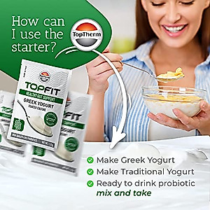TopTherm Yogurt Starter |Gut Health Probiotic Yogurt Culture Support |DIY Homemade Plain or Greek Yogurt |Dairy Free Yogurt |Non-GMO |No Added Sugar |Works with Any Yogurt Maker - 2 Pack - Makes 2 Qts