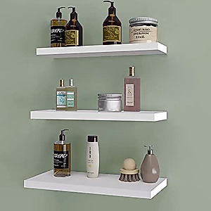 YARUKIMA White Floating Shelves Wall Mounted,Wood Wall Hanging Shelves,Wall Ledge Storage Shelf,Home Display Shelves with Invisible Brackets for Bedroom, Bathroom, Living Room,Kitchen,3 Pack.