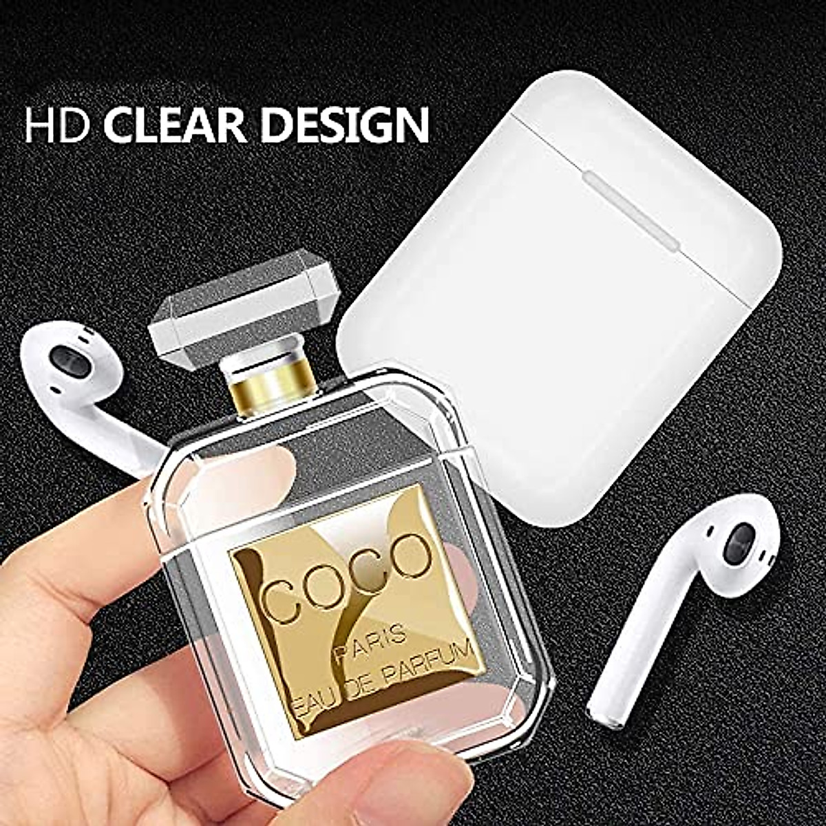 AirPods Case Cute with Keychain & Fur Ball Perfume Design Silicone Soft Shockproof AirPods 2 Case Cover for Girls and Women - Gold