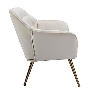 QUINJAY 48" Small Loveseat for Small Spaces, Modern Sherpa Mini Sofa Couch 2-Seater Velvet Love Seat with Quilting Back and Gold Legs for Living Room/Bedroom, Cream