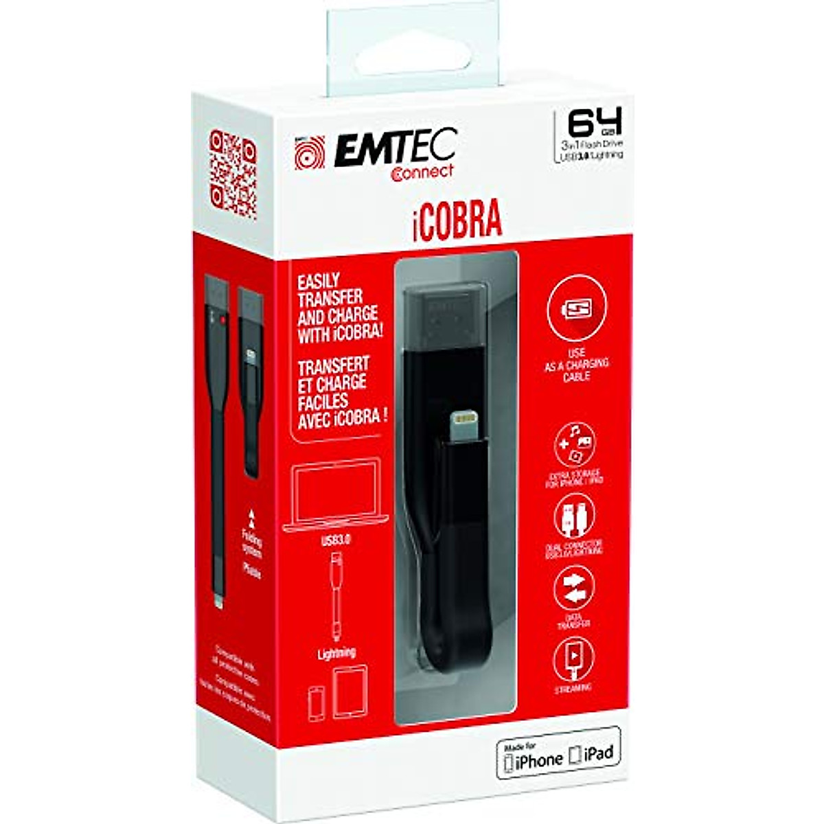 Emtec T500 iCobra2, Lightning,Black,64GB,ECMMD64GT503V2B