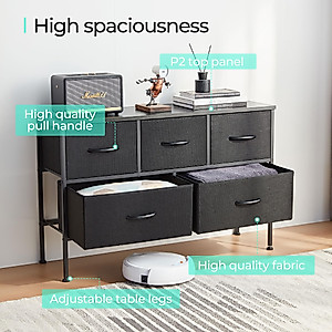 LINSY HOME Dresser for Bedroom with 5 Drawers, Fabric Long Dresser, Wide Chest of Drawers, Storage Organizer Unit for Closet, Living Room, Hallway