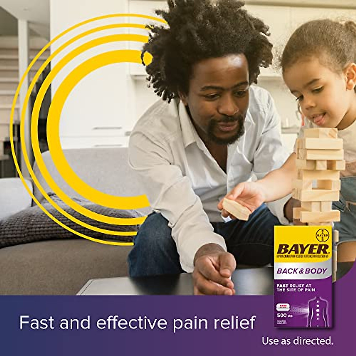 Bayer Back & Body Extra Strength Aspirin, 500mg Coated Tablets, Fast Relief at the Site of Pain, Pain Reliever with 32.5mg Caffeine, 200 Count