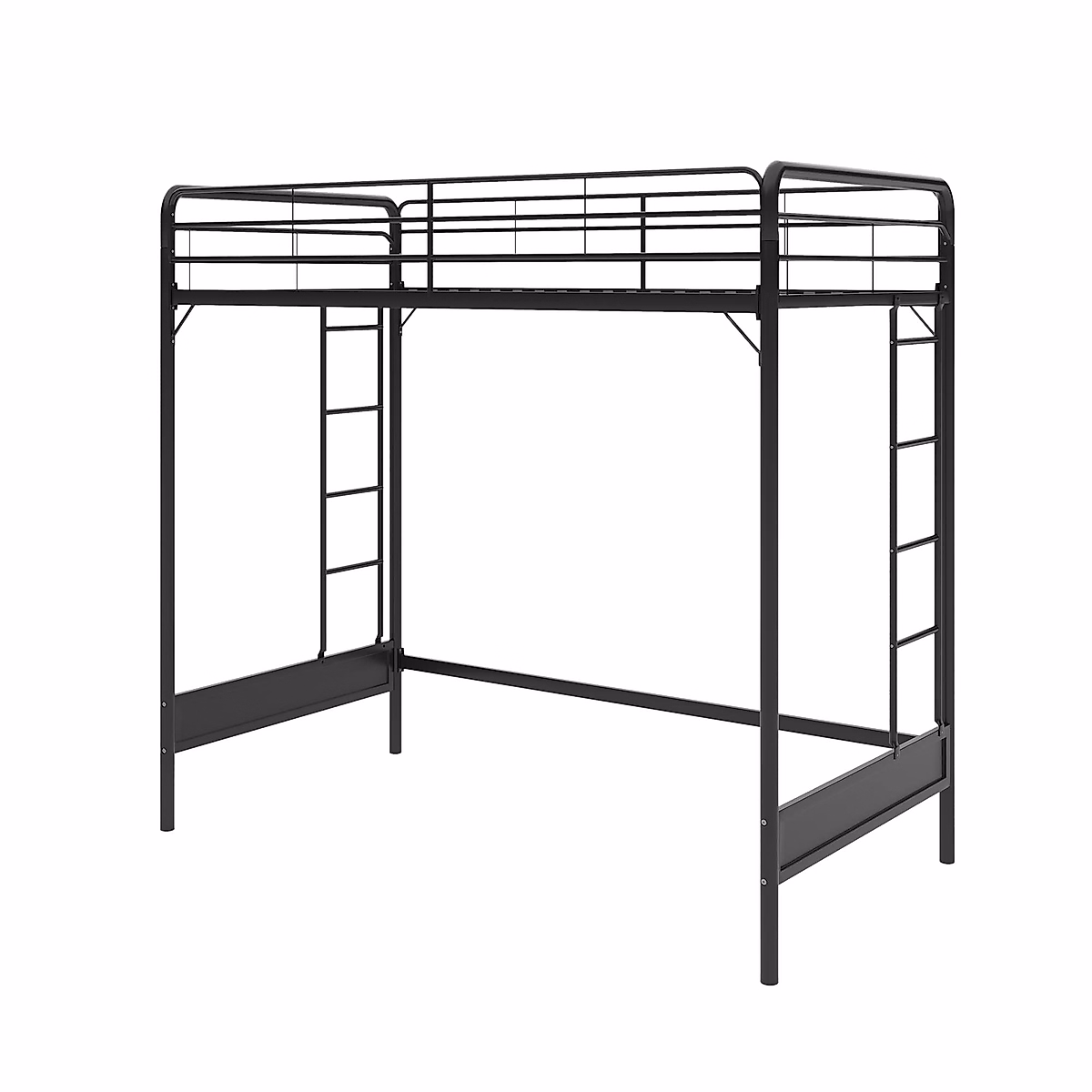 REALROOMS Colten Kid's Metal Loft Bed, Underbed Desk and Gaming Area, Two-Sided Ladder, Twin, Black
