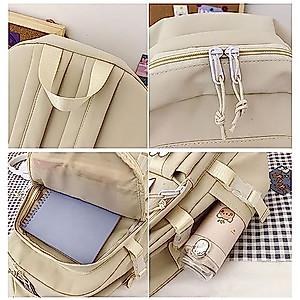 Aiyify Cute Backpack Kawaii Backpack for School Aesthetic Backpack Kawaii School Supplies Cute Backpacks with Accessories (Beige)…