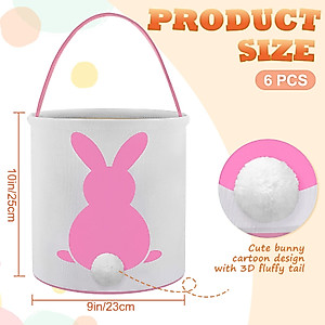 Honeydak 6 Pcs Canvas Easter Bunny Baskets for Kids Easter Basket Bulk Canvas Tote Bunny Basket Egg Hunt Bags Printed Fluffy Tails Carry Bucket Cloth Tote Easter Gift Bags Party Decorations Favors