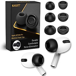 KASOTT Replacement Airpod Pro Ear Tip Premium Memory Foam Earbud Tips, Perfect Noise Reduction, Ultra-Comfort, Anti-Slip Eartips, Fit in The Charging Case (Assorted Sizes S/M/L, 3 Pairs)