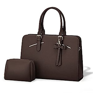 TOPDesign Laptop Bag for Women, Waterproof PU Leather Work Briefcase fits 15.6 Inch Computer, Large Tote Messenger Shoulder Bag, Stylish Business Purse Handbag Satchel (Brown)