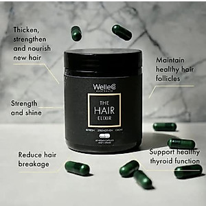 WelleCo, The Hair Elixir, Vegan Formula, Promotes Hair Growth & Thickness and Reduces Breakage, 60 Capsules