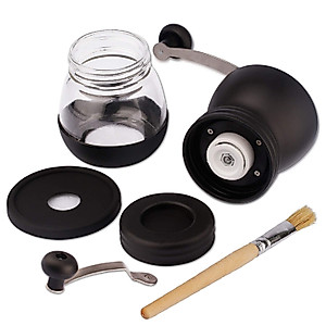 Manual Coffee Grinder with Ceramic Burrs, Hand Coffee Mill with Two Glass Jars(11oz each), Brush and Tablespoon Scoop