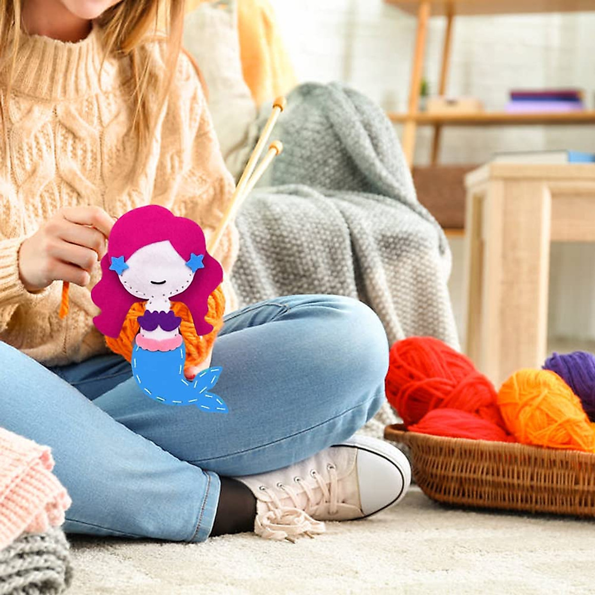 Felt Sewing Kit,8 Pcs Ocean Animals Sewing Kit Mermaid DIY Art Craft Felt Set Beginners Sewing Set for Boys and Girls Educational Gift