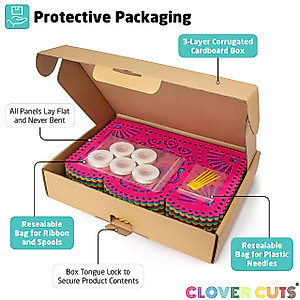 CLOVER CUTS, 50 Multi-Colored Felt Papel Picado Banners, Fiesta Party Decorations, Cinco de Mayo Decorations, Día de Los Muertos Decorations