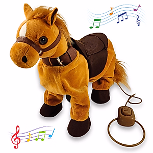 Haktoys Walk Along Horse with Remote Control Leash, Dancing Singing Walking Musical Pony Pet, Realistic Animal Design with 9 Different Child-Friendly Songs