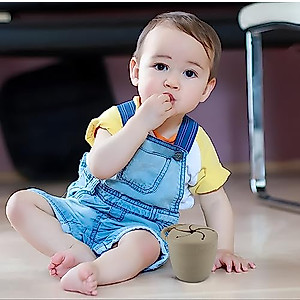 PandaEar Silicone Snack Containers, Collapsible Toddler Snack Cups Spill Proof Food Catcher for Toddler Baby, Pack of 2 -Light Tan/Walnut